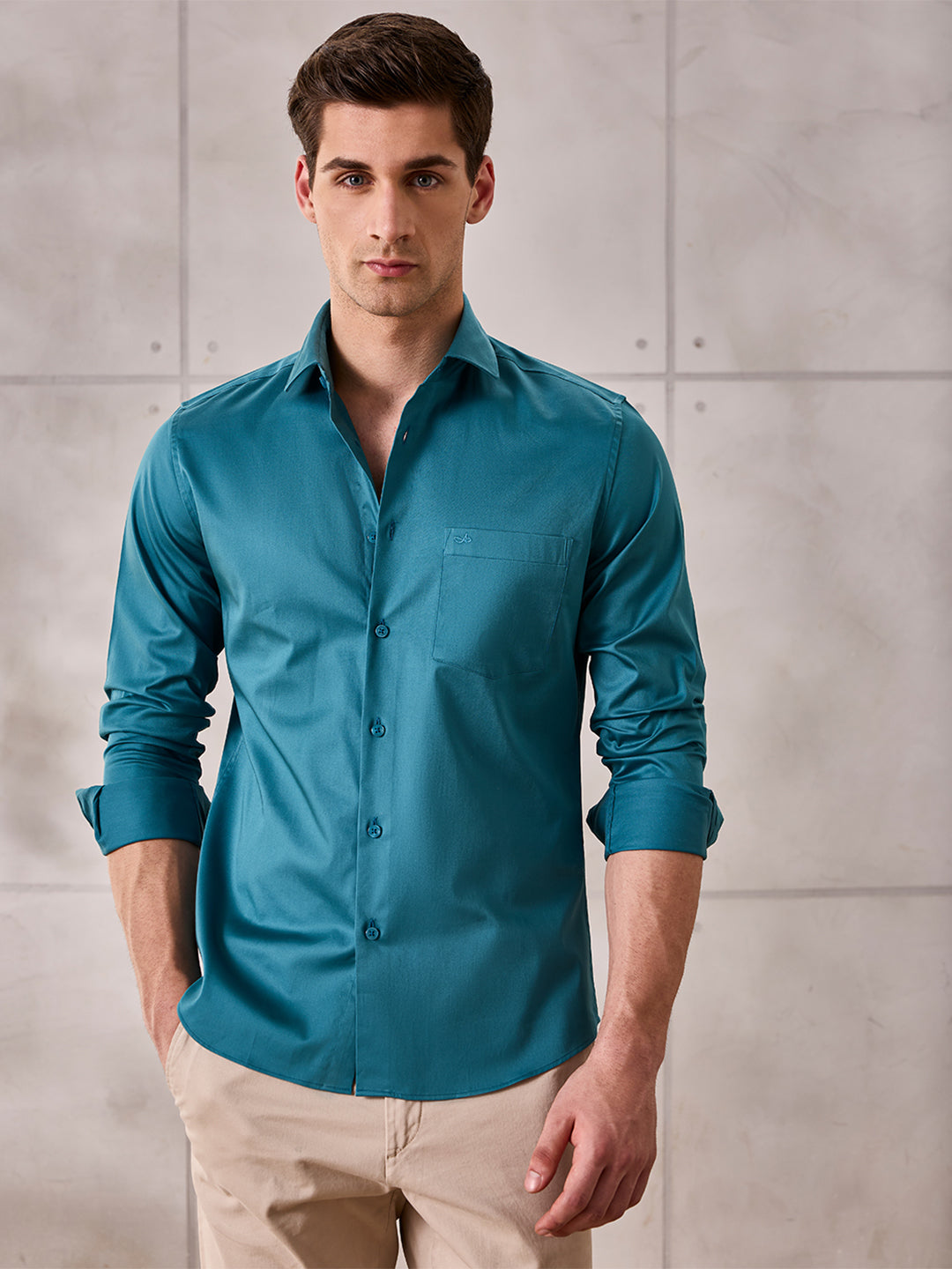 Buy Aldeno Men Deep Teal Formal Shirt (NERIO)